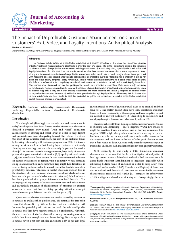 (PDF) The impact of unprofitable customer abandonment on current ...