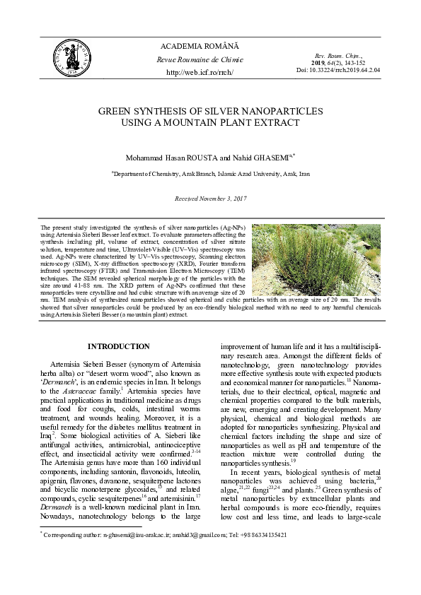 (PDF) Green synthesis of silver nanoparticles using citrullus lanatus rind extract as a ...