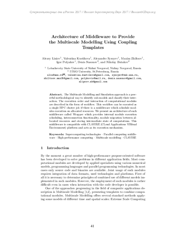 Pdf Architecture Of Middleware To Provide The Multiscale Modelling