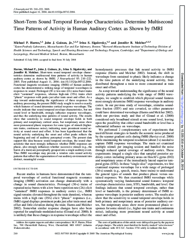 (PDF) Short-Term Sound Temporal Envelope Characteristics Determine ...