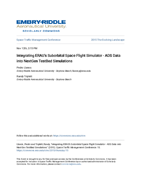 (PDF) Integrating ERAU’s Suborbital Space Flight Simulator - ADS Data ...