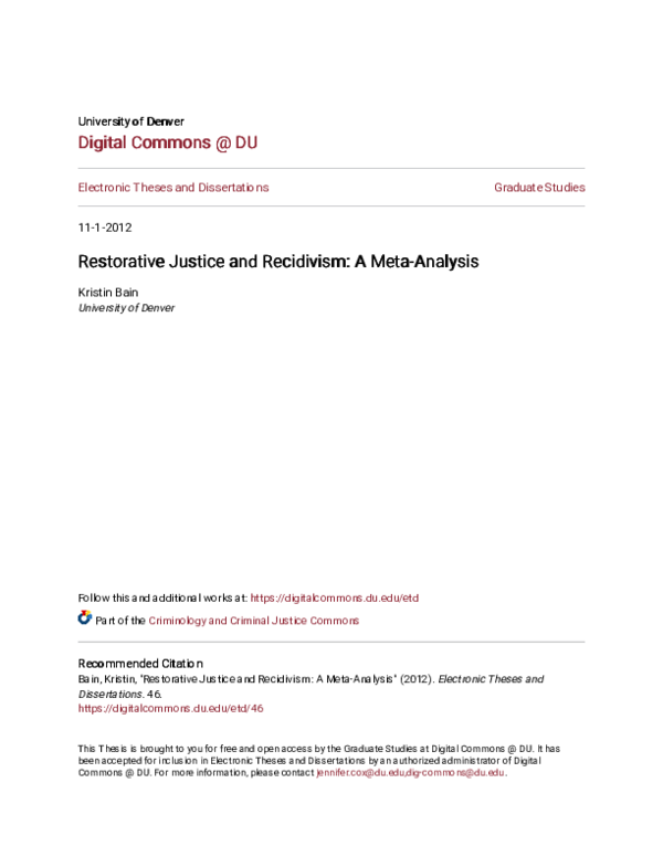 (PDF) Restorative Justice and Recidivism: A Meta-Analysis
