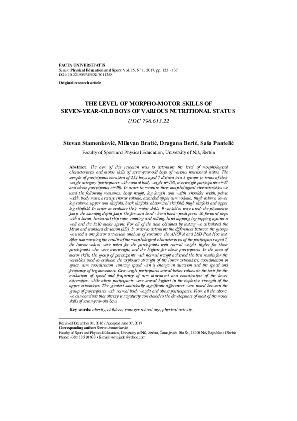 (PDF) The Level of Morpho-Motor Skills of Seven-Year-Old Boys of ...