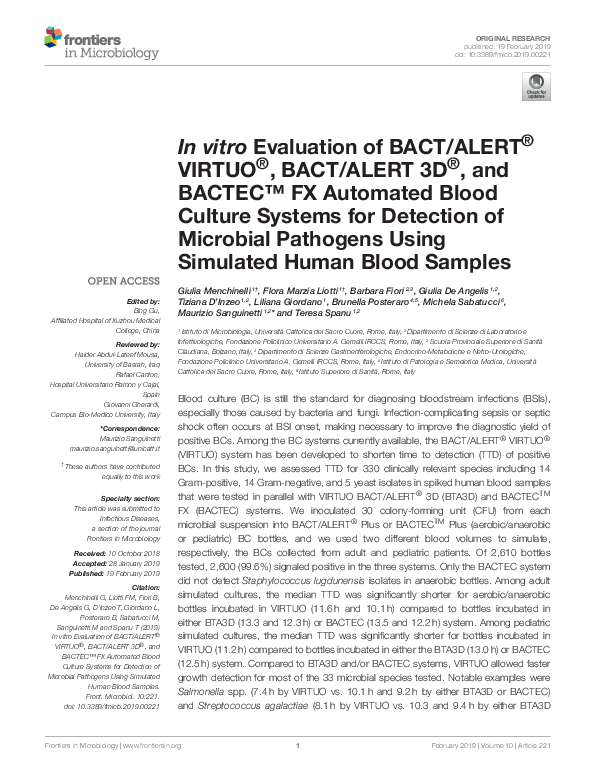 (PDF) In vitro Evaluation of BACT/ALERT® VIRTUO®, BACT/ALERT 3D®, and BACTEC™ FX Automated Blood ...
