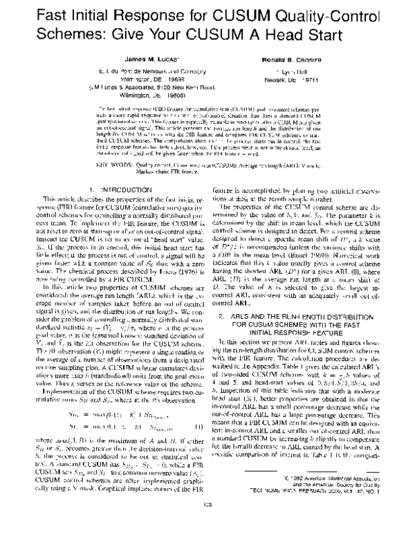 (PDF) Fast initial response for CUSUM quality-control schemes: give your CUSUM a head start