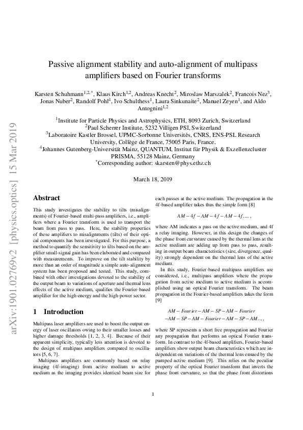 (PDF) Passive alignment stability and auto-alignment of multipass amplifiers based on Fourier ...