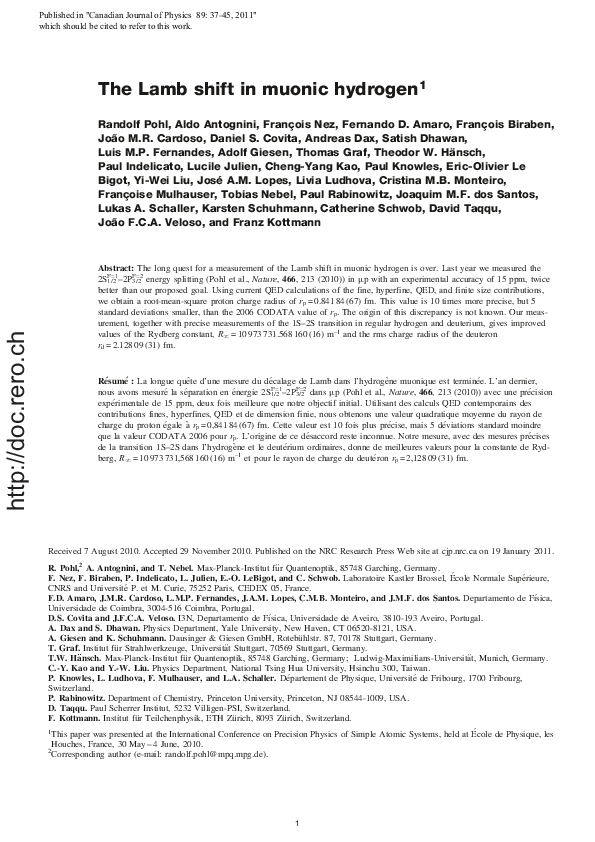 (PDF) The Lamb shift in muonic hydrogen 1