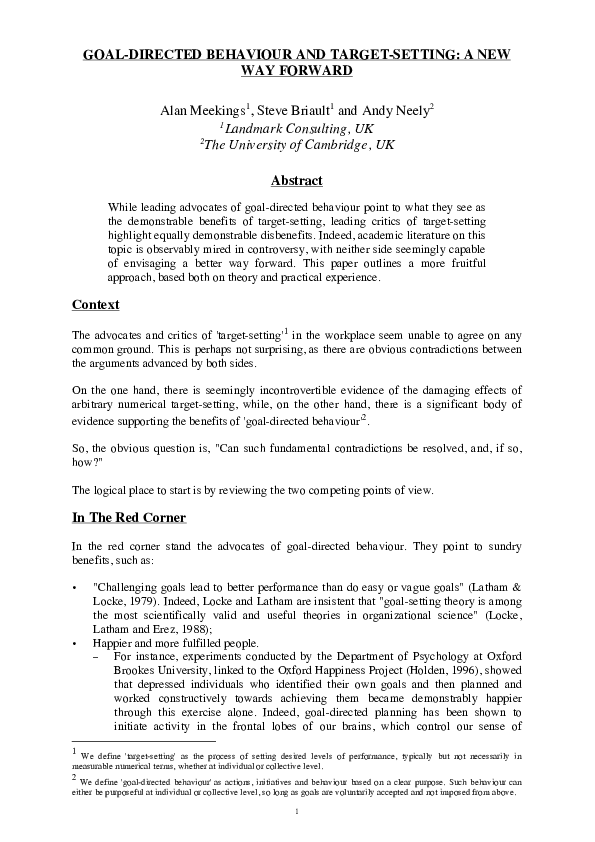 (PDF) Goal-Directed Behaviour and Target-Setting: A New Way Forward
