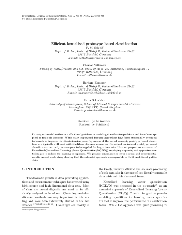 (PDF) Efficient kernelized prototype based classification