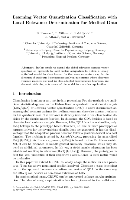 (PDF) Learning vector quantization classification with local relevance determination for medical ...