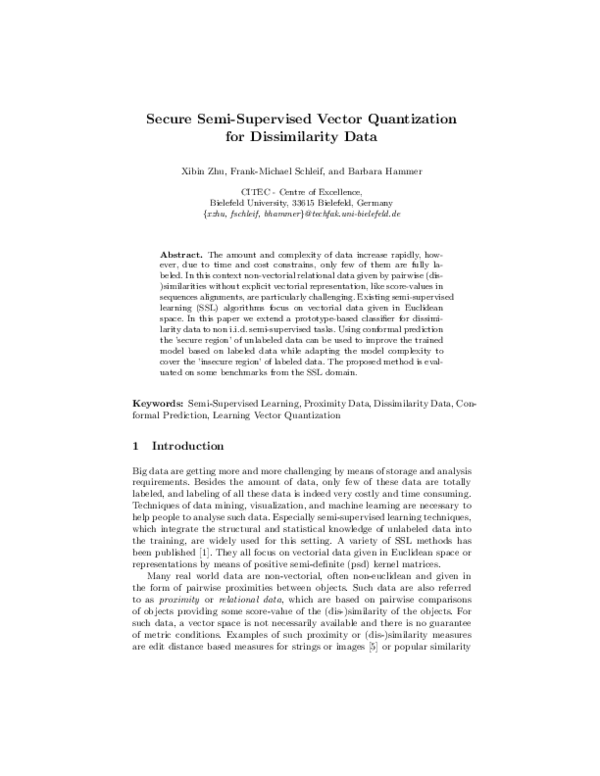 (PDF) Secure semi-supervised vector quantization for dissimilarity data