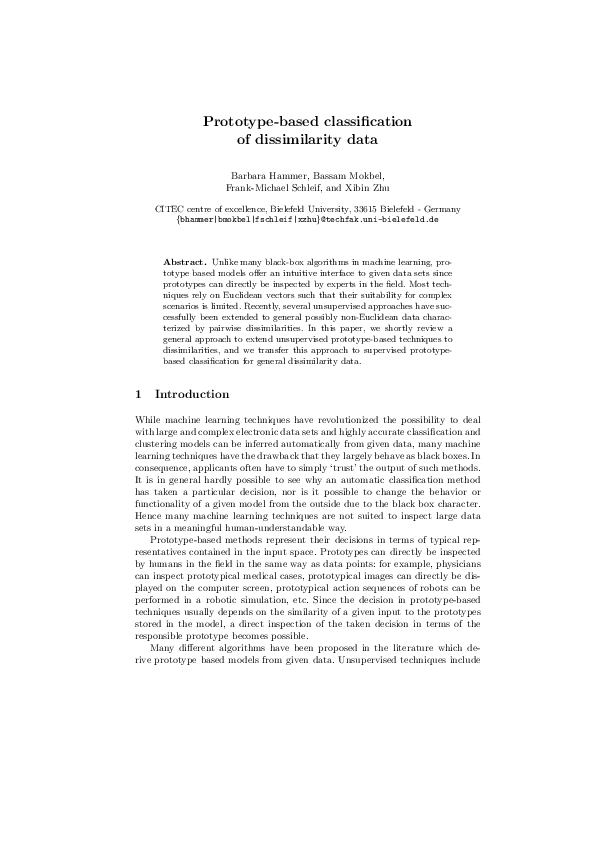 (PDF) Prototype-based classification of dissimilarity data