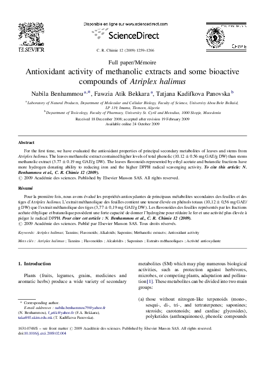 (PDF) Antioxidant activity of methanolic extracts and some bioactive ...