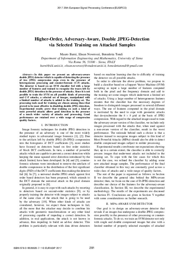 (PDF) Higher-Order, Adversary-Aware, Double JPEG-Detection via Selected Training on Attacked ...