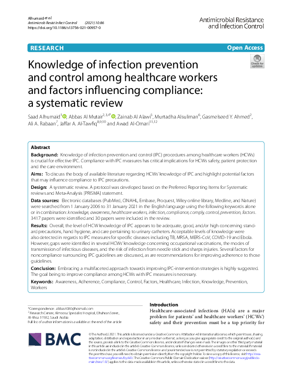 (PDF) Knowledge of infection prevention and control among healthcare ...