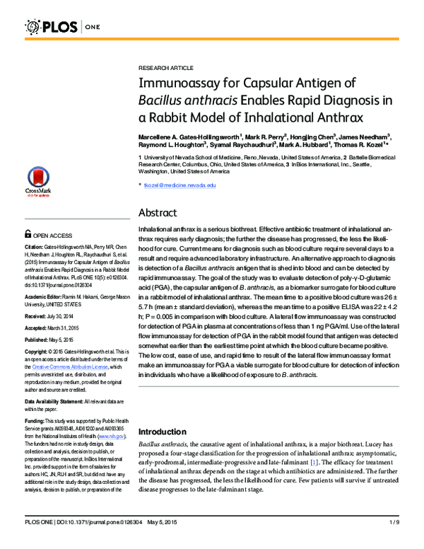 (PDF) Immunoassay for Capsular Antigen of Bacillus anthracis Enables ...