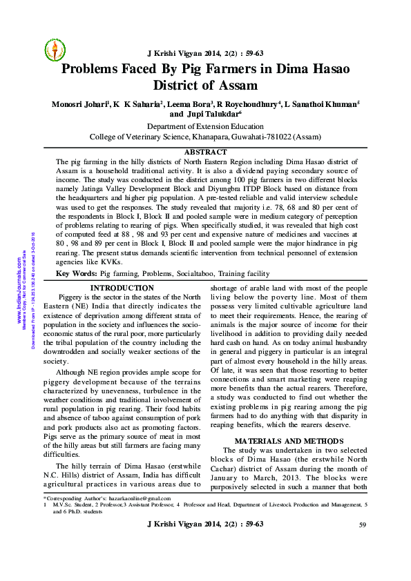 (PDF) Problems Faced By Pig Farmers in Dima Hasao District of Assam
