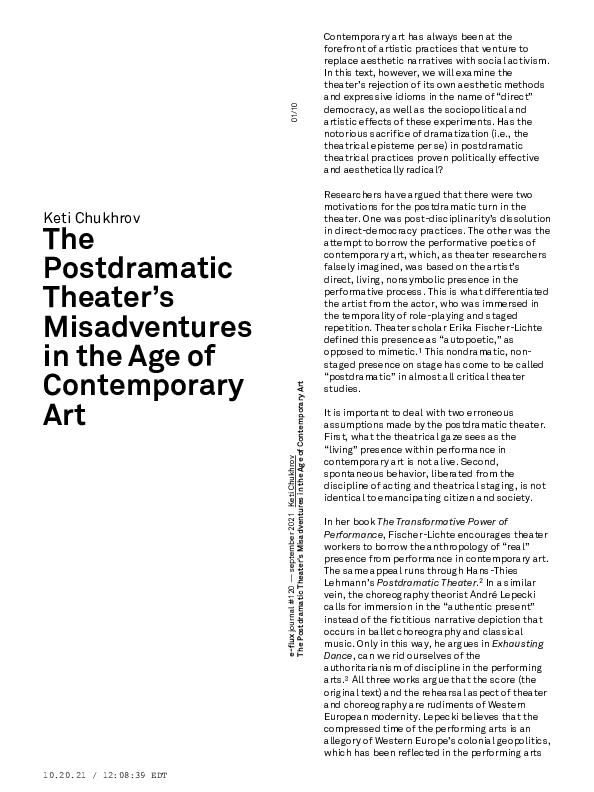 (PDF) The Postdramatic Theater's Misadventures in the Age of ...