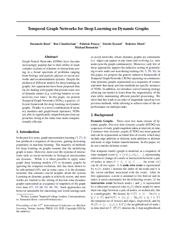 (PDF) Temporal Graph Networks for Deep Learning on Dynamic Graphs