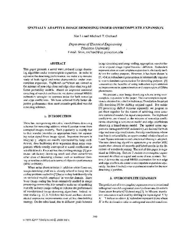 (PDF) Spatially adaptive image denoising under overcomplete expansion