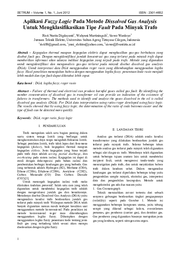 (PDF) Aplikasi Fuzzy Logic Pada Metode Dissolved Gas Analysis Untuk Mengklasifikasikan Tipe ...