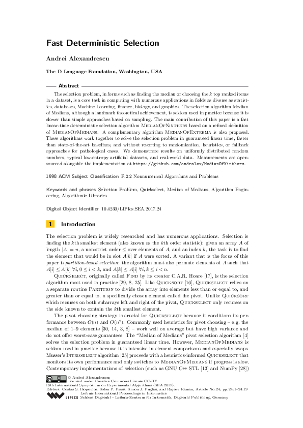 (PDF) Fast Deterministic Selection