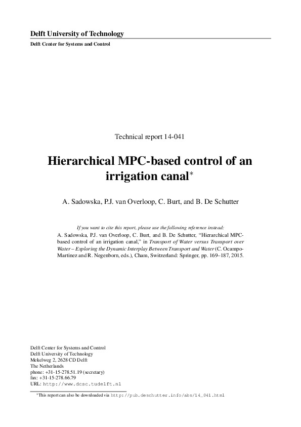 (PDF) Hierarchical MPC-Based Control of an Irrigation Canal