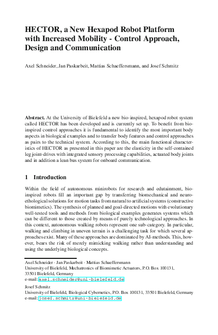 (PDF) HECTOR, a new hexapod robot platform with increased mobility ...