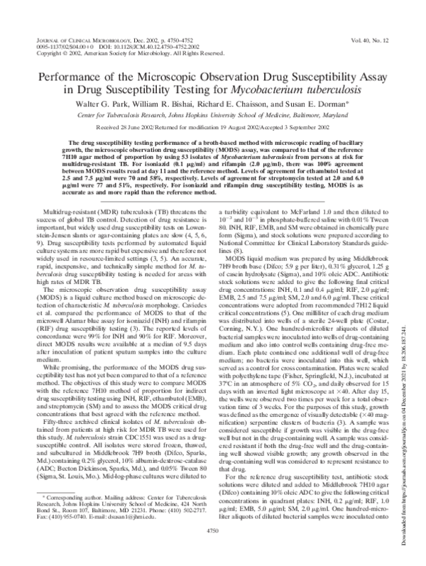 Performance of the Microscopic Observation Drug Susceptibility Assay in ...
