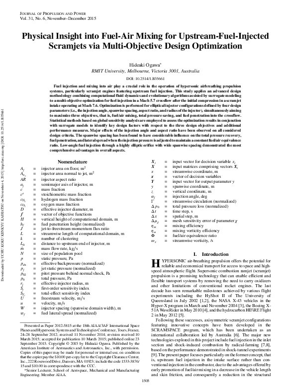 Pdf Physical Insight Into Fuel Air Mixing For Upstream Fuel Injected Scramjets Via Multi