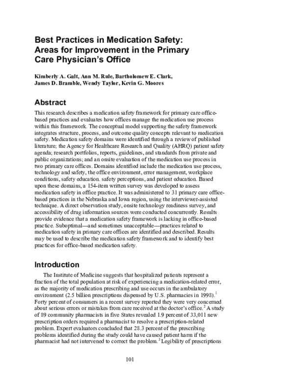 (PDF) Best practices in medication safety: areas for improvement in the ...