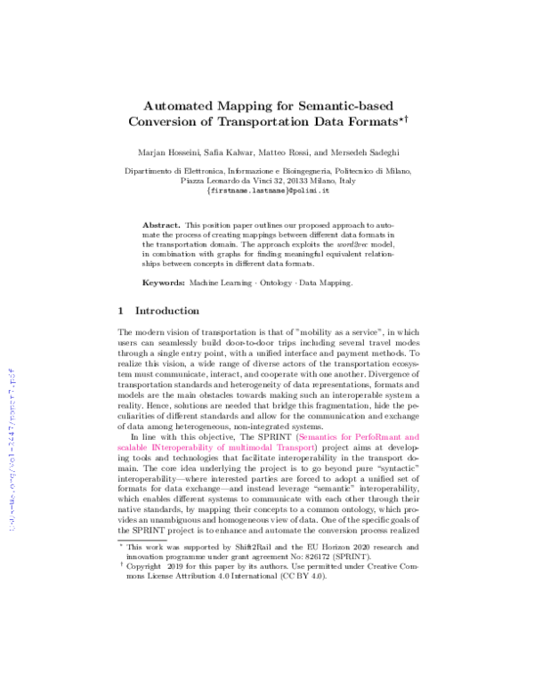 (PDF) Automated Mapping for Semantic-based Conversion of Transportation Data Formats