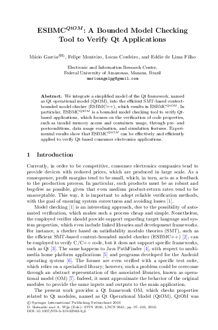 Pdf Esbmc {qtom} Q T O M A Bounded Model Checking Tool To Verify Qt Applications