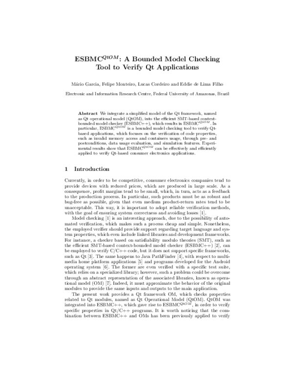(PDF) ESBMC : A Bounded Model Checking Tool to Verify Qt Applications ... (PDF) ESBMC : A Bounded Model Checking Tool to Verify Qt Applications ...