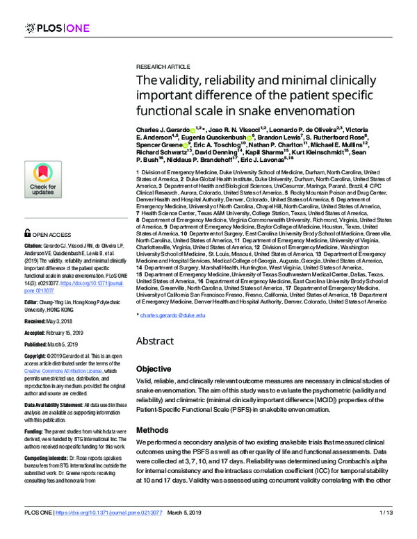 (PDF) The validity, reliability and minimal clinically important difference of the patient ...