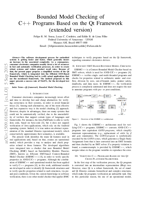 (PDF) Bounded model checking of C++ programs based on the Qt framework | Eddie Lima - Academia.edu