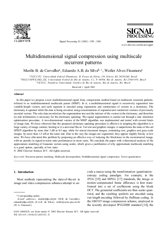 Pdf Multidimensional Signal Compression Using Multiscale Recurrent Patterns Eddie Lima