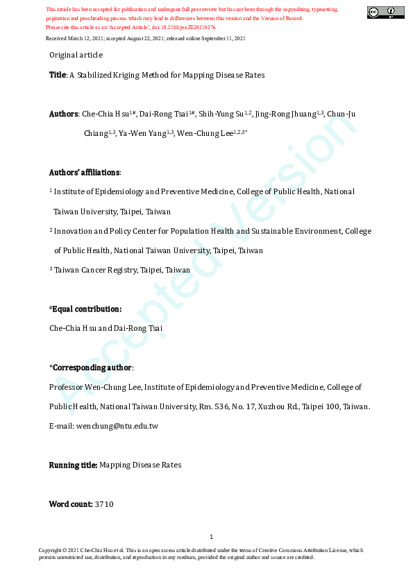 (PDF) A Stabilized Kriging Method for Mapping Disease Rates