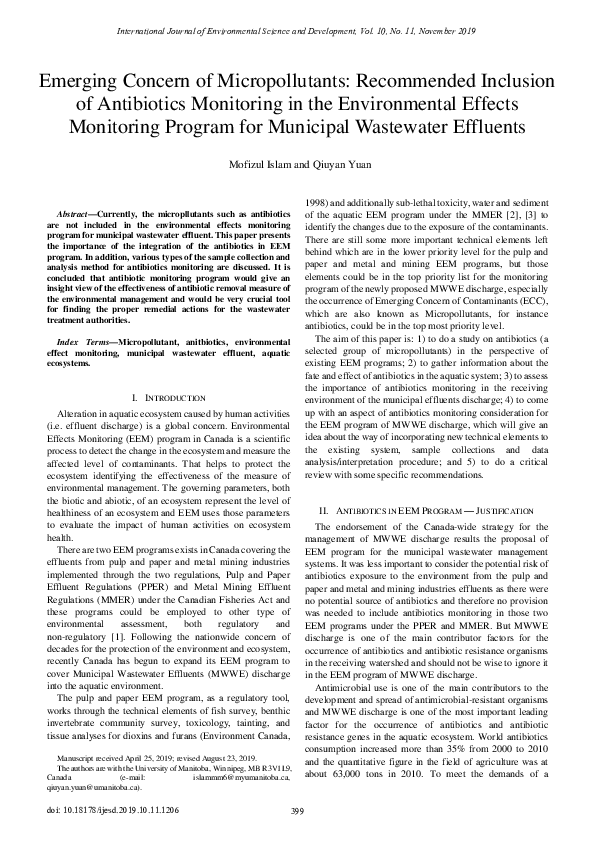 (PDF) Emerging Concern of Micropollutants: Recommended Inclusion of Antibiotics Monitoring in ...