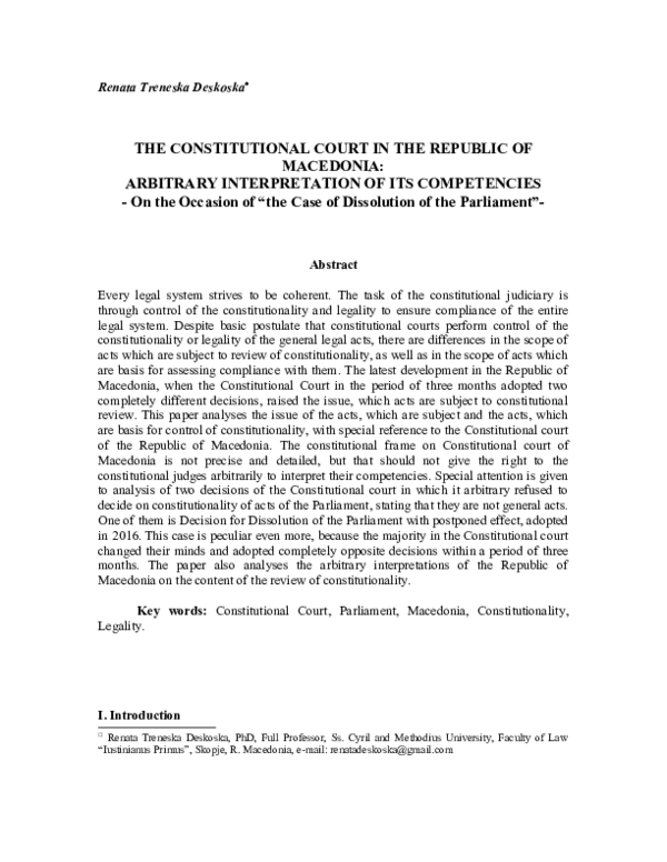 (DOC) THE CONSTITUTIONAL COURT IN THE REPUBLIC OF MACEDONIA: ARBITRARY ...