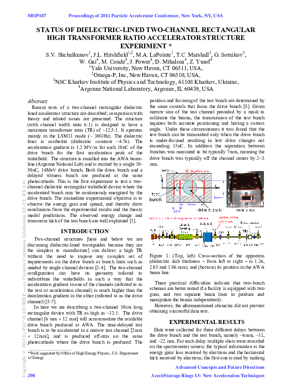(PDF) Status of Dielectric-Lined Two-Channel Rectangular High Transformer Ratio Accelerator ...