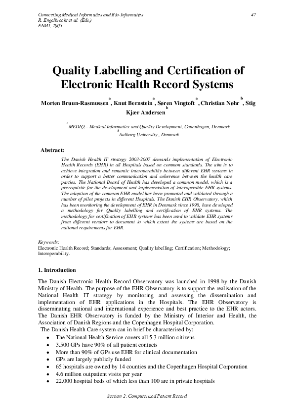 (PDF) Quality Labelling and Certification of Electronic Health Record ...