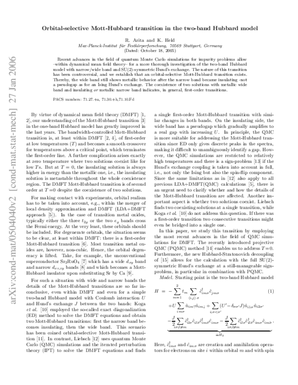 (PDF) Orbital-selective Mott-Hubbard transition in the two-band Hubbard model | Ryotaro Arita ...