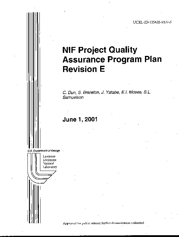 (PDF) NIF. Project Quality Assurance Program Plan Revision