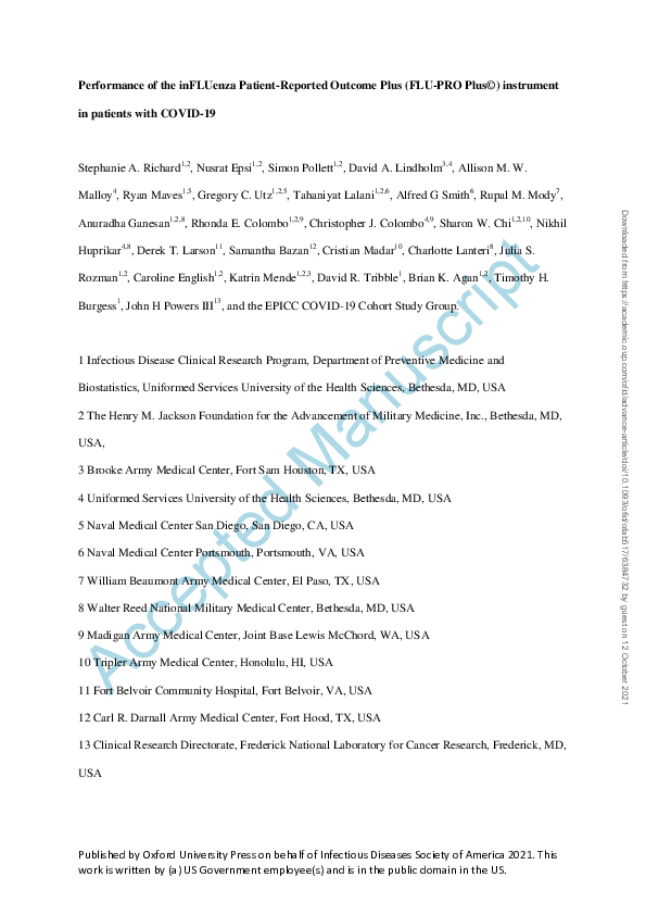 (PDF) Performance of the inFLUenza Patient-Reported Outcome Plus (FLU ...