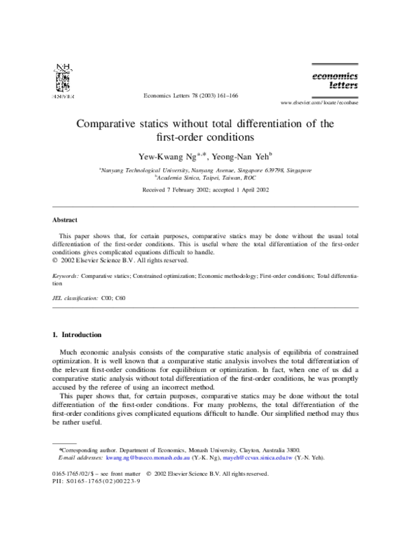 (PDF) Comparative statics without total differentiation of the first-order conditions