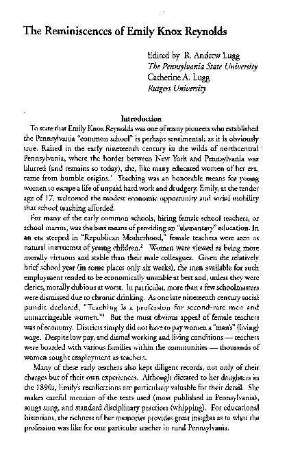 (PDF) The Reminiscences of Emily Knox Reynolds