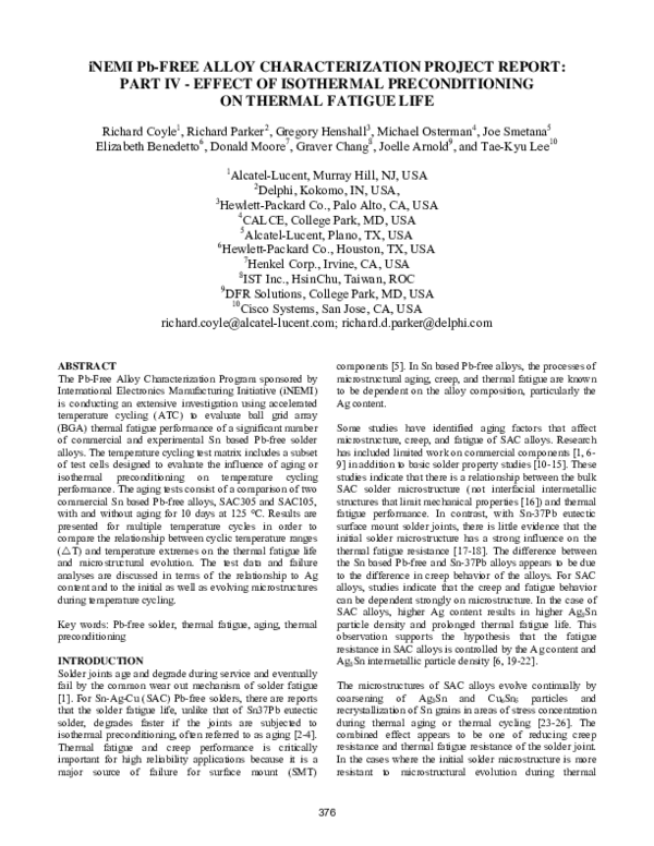 (PDF) iNEMI Pb-FREE ALLOY CHARACTERIZATION PROJECT REPORT : PART IV ...