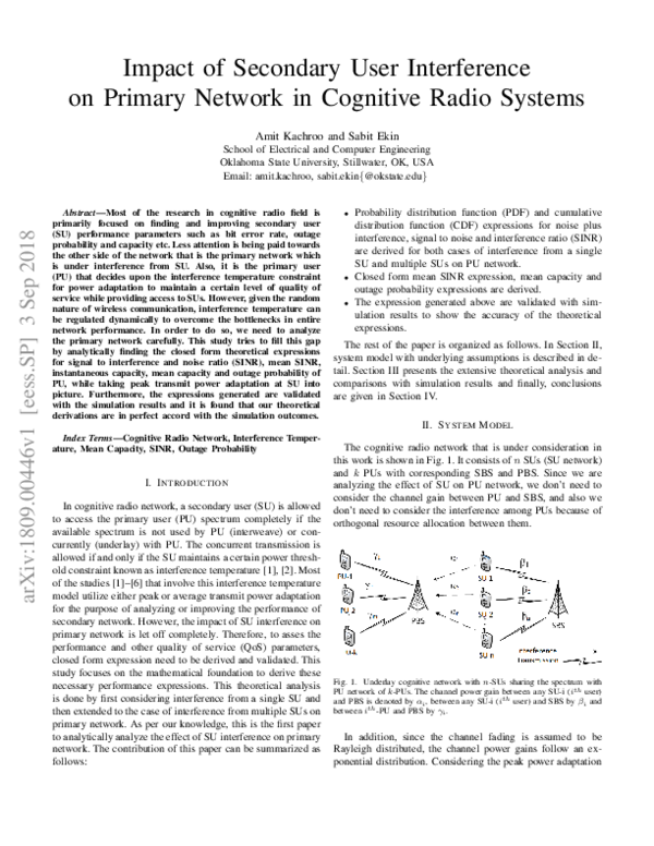 Pdf Impact Of Secondary User Interference On Primary Network In Cognitive Radio Systems