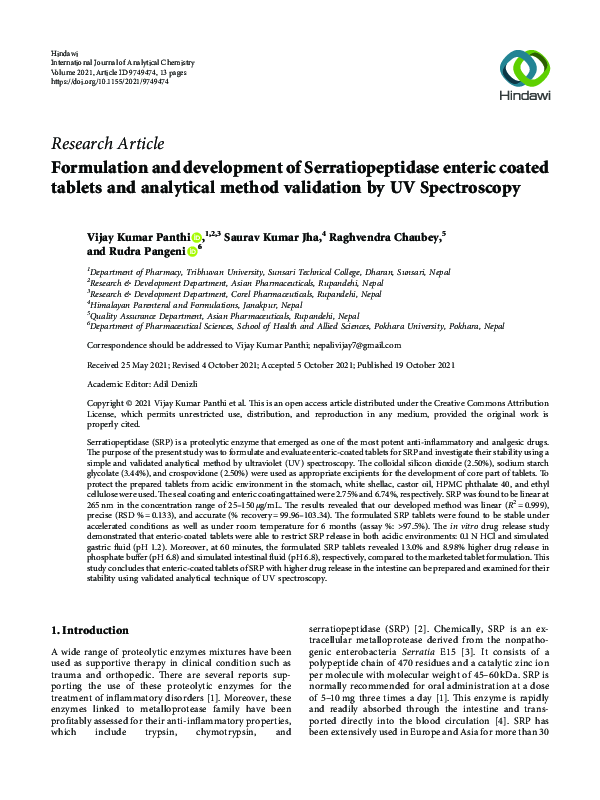 (PDF) Formulation and development of Serratiopeptidase enteric coated ...